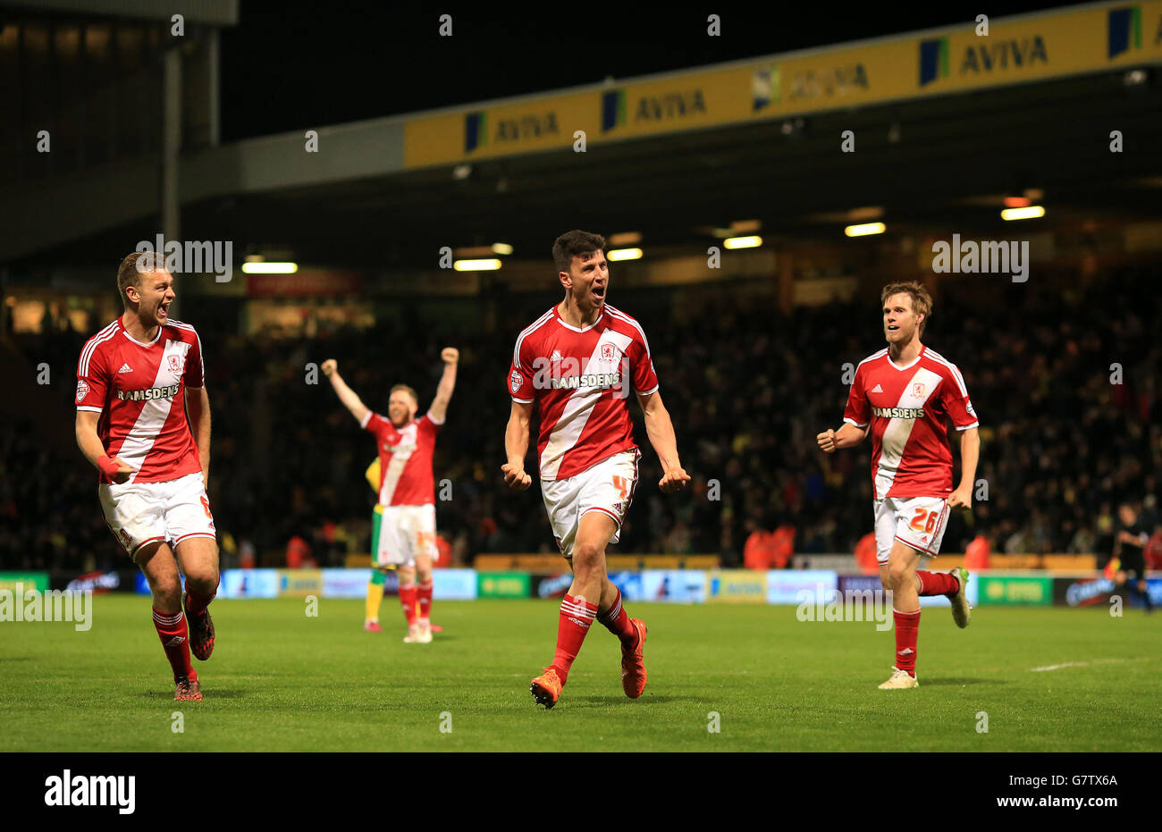 Middlesbrough's Daniel Ayala (centre) celebrates victory at the end of ...