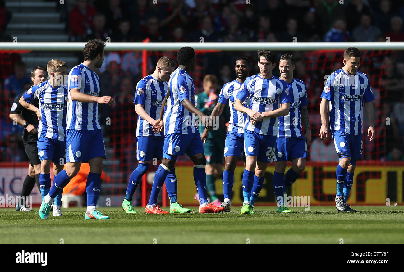 Sheffield Wednesday's Kieran Lee (centre) celebrates scoring his sides ...