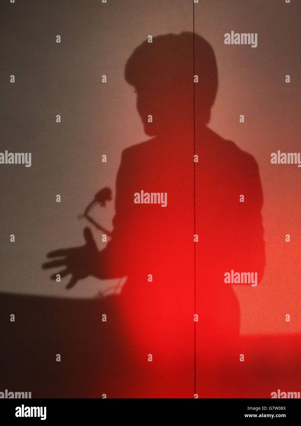 The shadow of SNP party leader Nicola Sturgeon as she addresses the ...