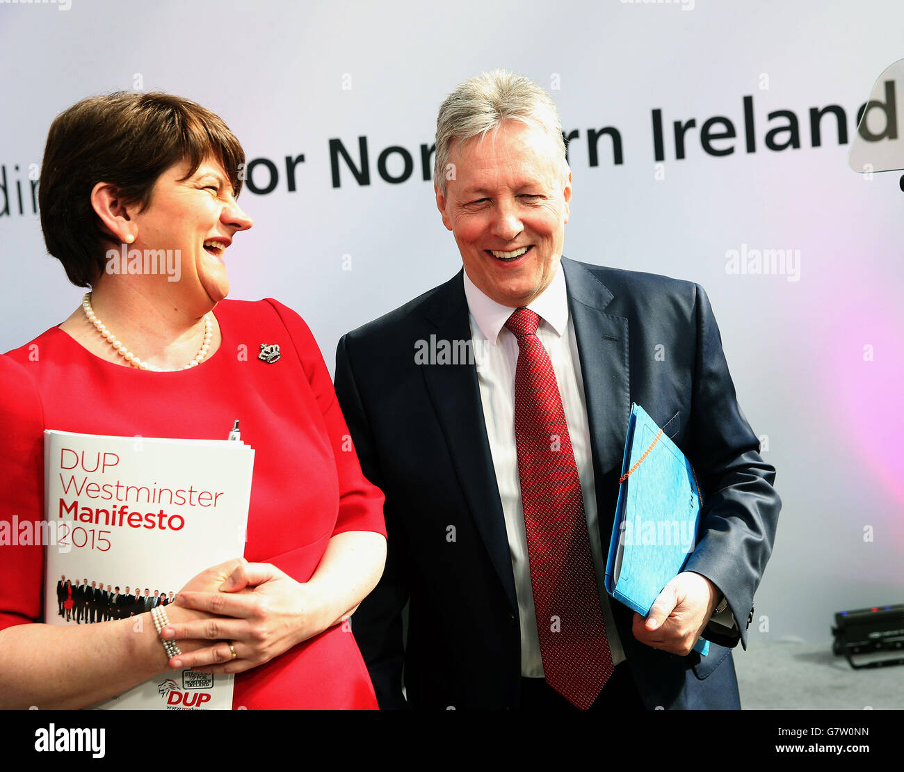 Democratic Unionist Party leader Peter Robinson with deputy leader ...