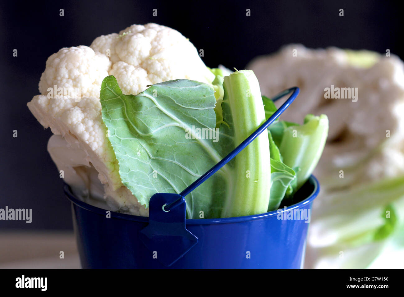 Cauliflower in a blue bucket Stock Photo - Alamy