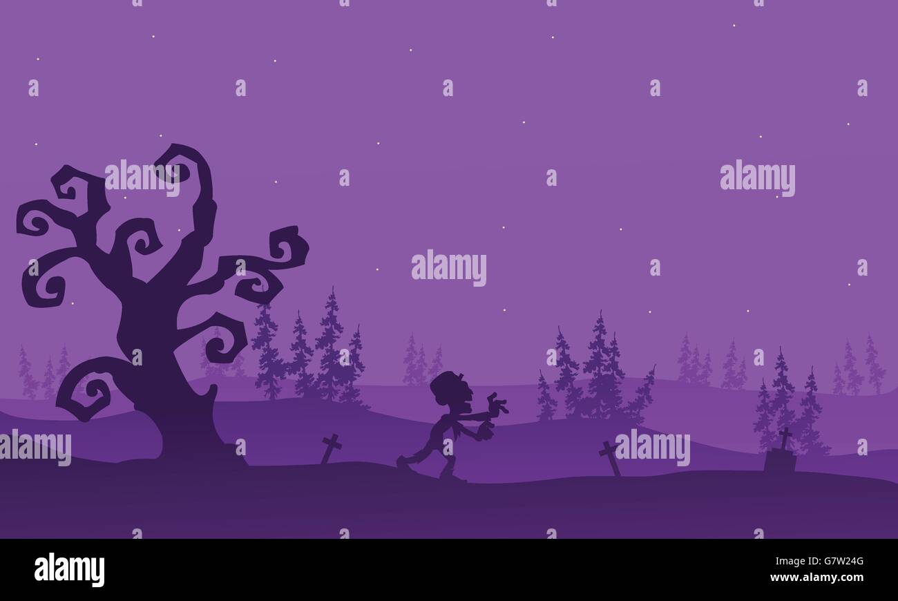 Zombie running halloween with purple backgrounds Stock Vector Image ...