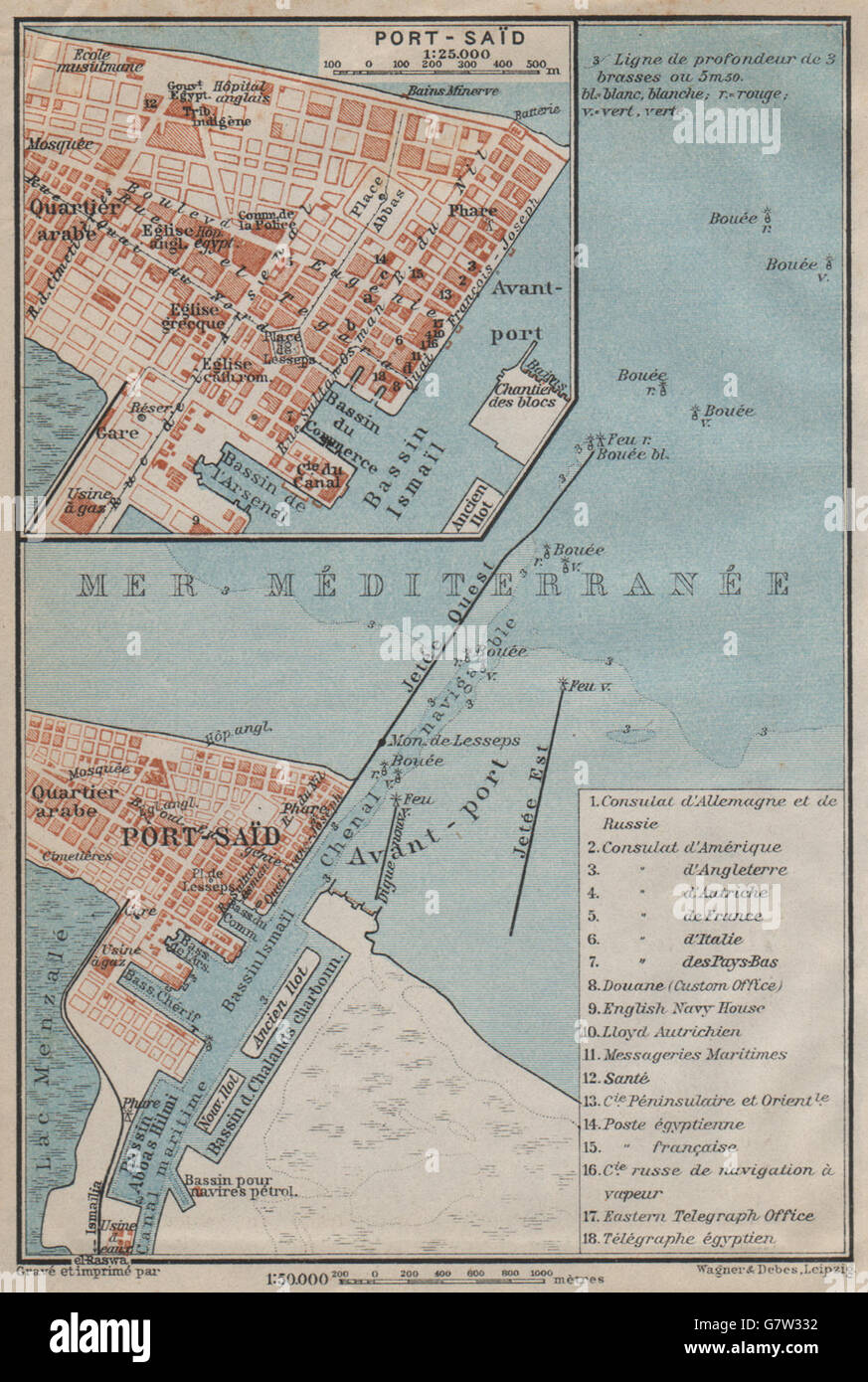 PORT SAID. PORT-SAÏD antique town city plan. Egypt. BAEDEKER, 1911 ...