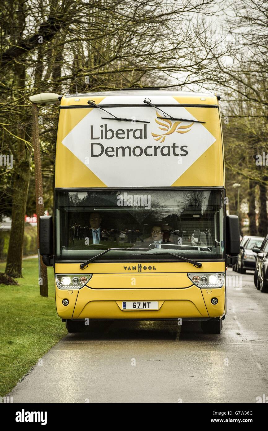 The Liberal Democrats campaign bus arrives outside Albert Park ...