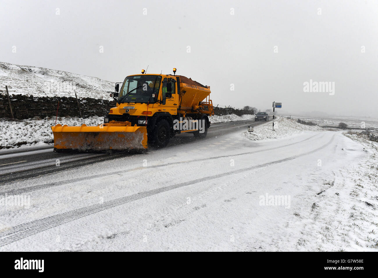 A snow plough clears the roads on the A686 near Garrigill on the ...
