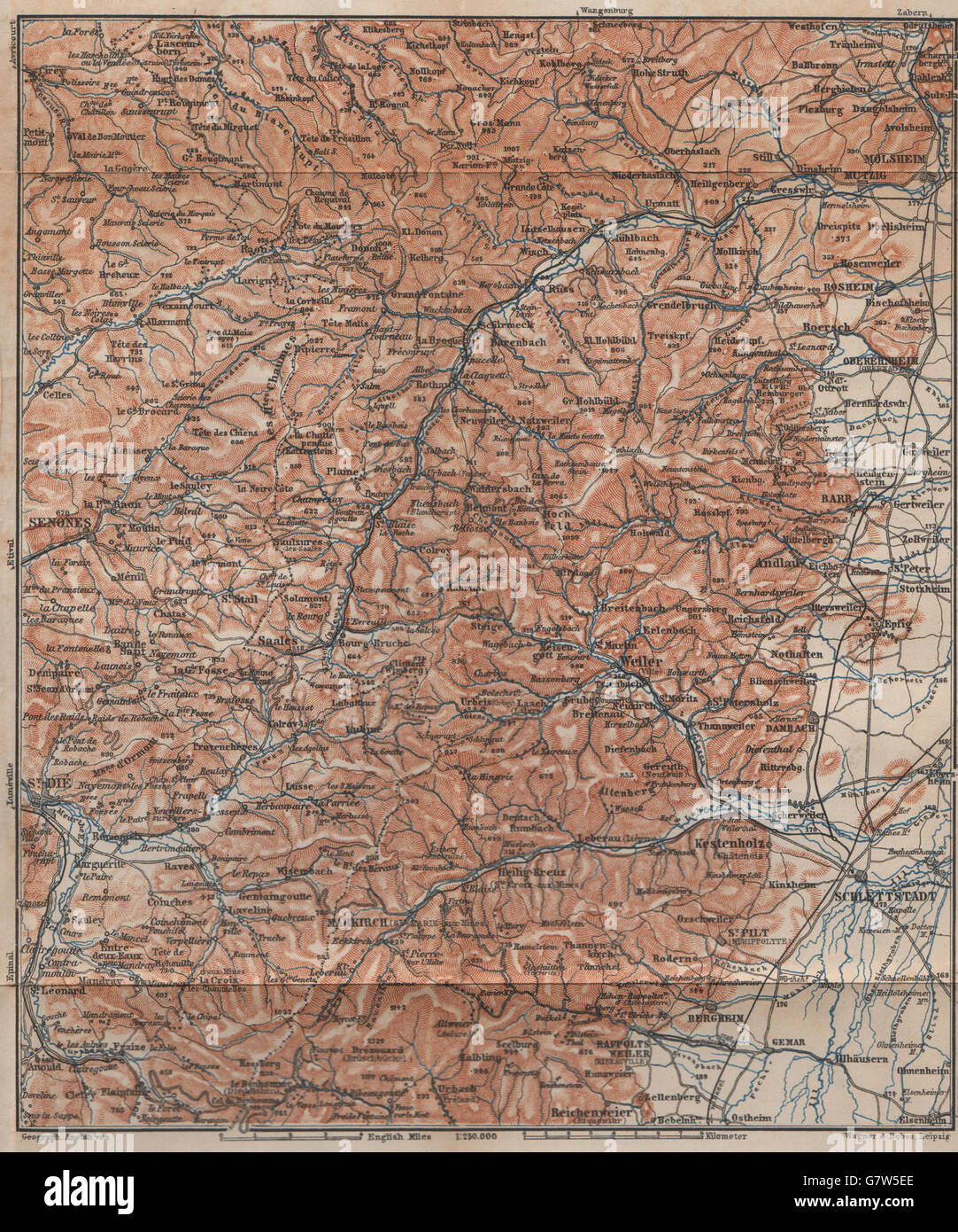 CENTRAL VOSGES MASSIF. Selestat La Bruche Molsheim Bas-Rhin topo-map ...