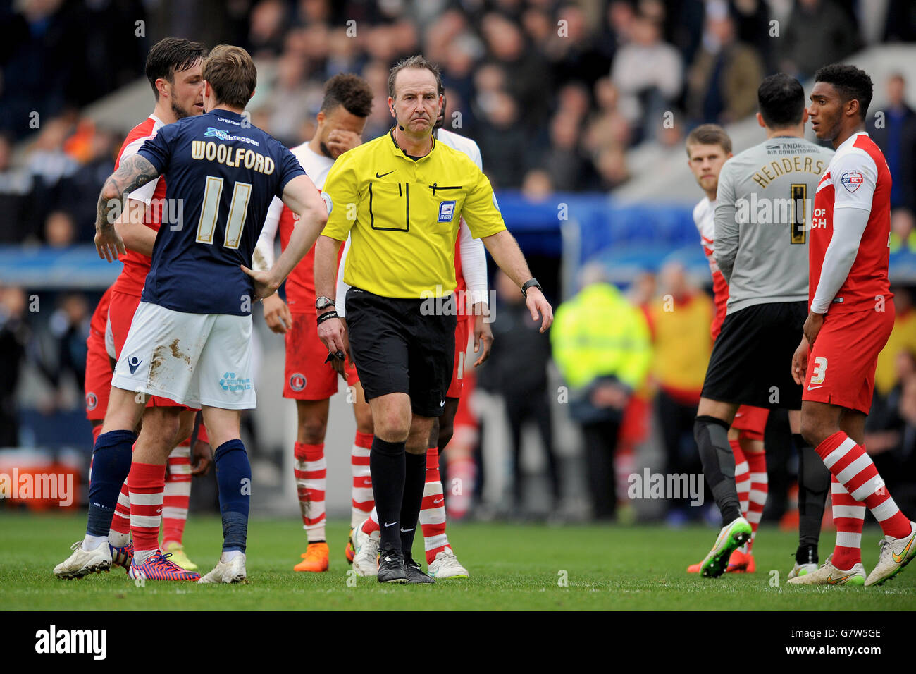 Referee Mr. Mick Russell after sending off Charlton Athletic's Chris ...