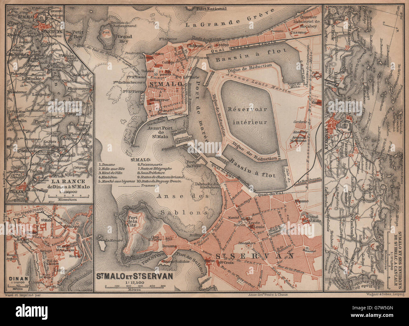 LA RANCE. ST MALO, ST SERVAN & DINAN town city plans. Ille-et-Vilaine ...