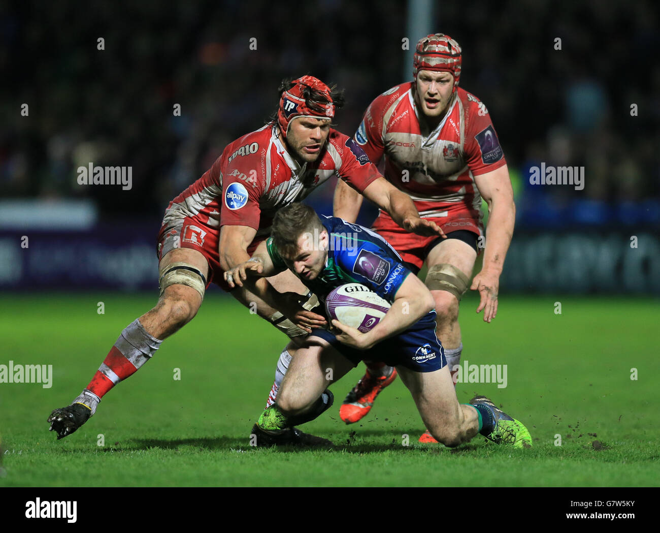 Gloucester Rugby's Tom Palmer (left) tackles Connacht Rugby's Jack ...