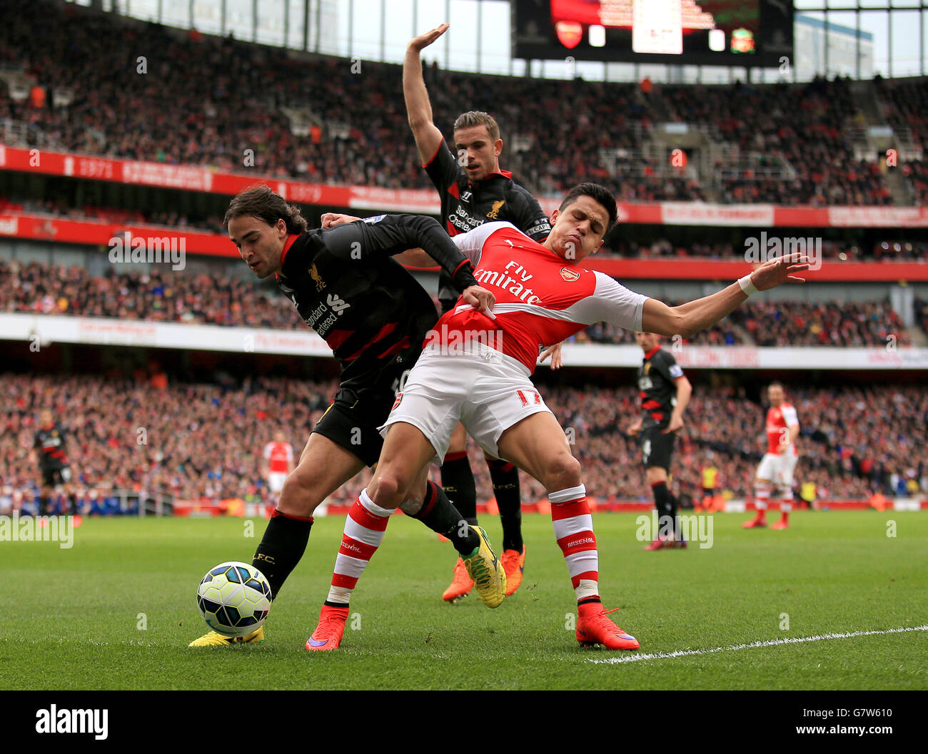Arsenal's Alexis Sanchez (right) and Liverpool's Lazar Markovic in ...