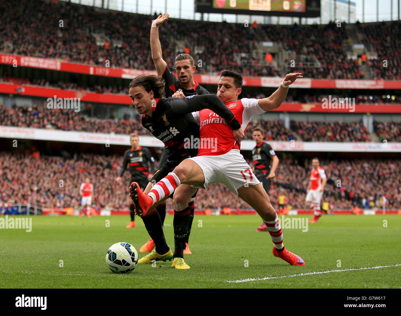 Arsenal's Alexis Sanchez (right) and Liverpool's Lazar Markovic in ...
