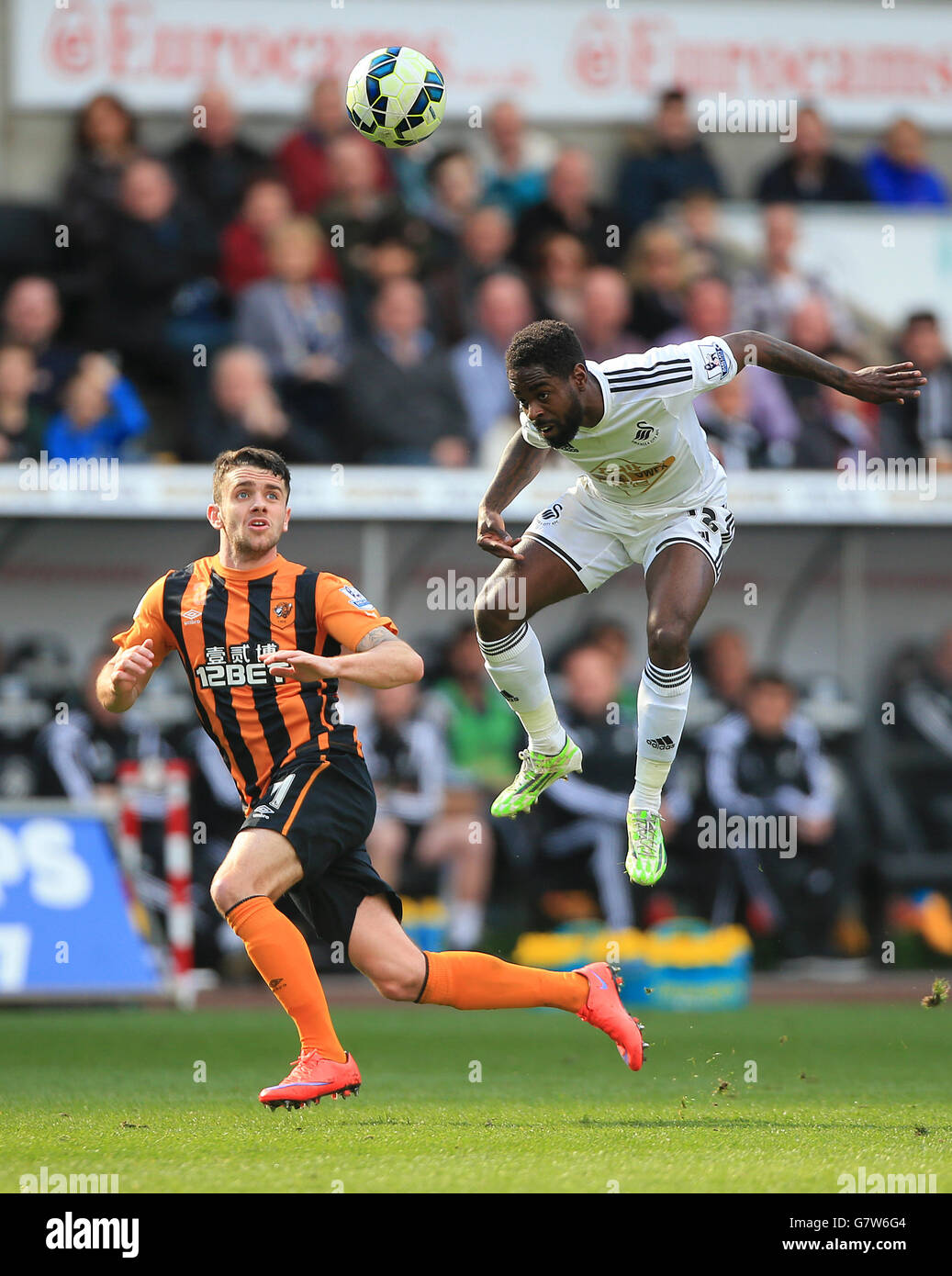 Swansea City's Nathan Dyer (right) in action with Hull City's Robbie ...