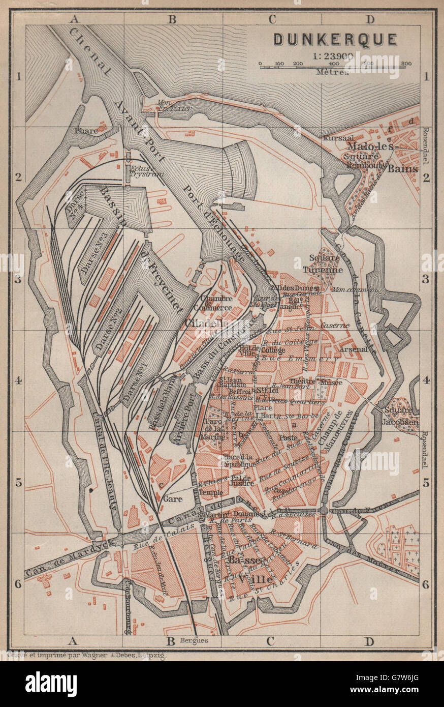 DUNKIRK DUNKERQUE antique town city plan de la ville. Nord carte, 1905 ...