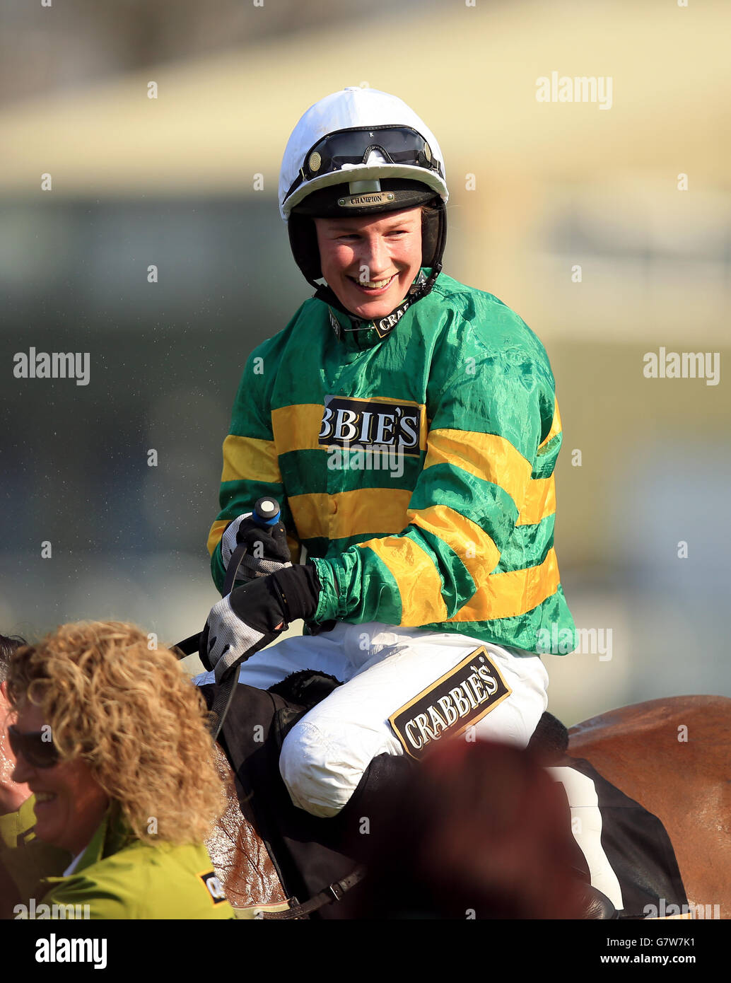 Jockey Nina Carberry is all smiles after winning the Crabbie's Fox ...