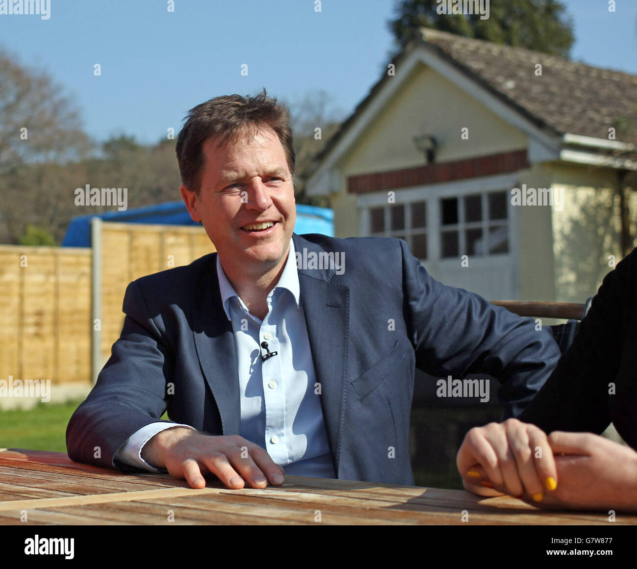 Leader of the Liberal Democrats Nick Clegg visits a home in Broadstone ...