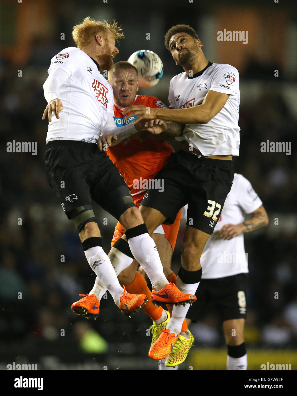 Derby County's zak Whitbread and Ryan Shotton and Blackpool's jamie O ...