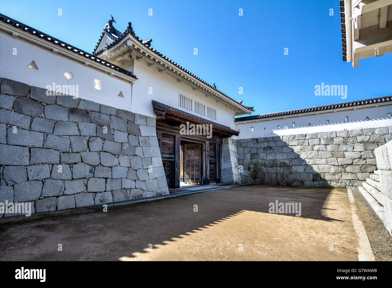 Japan, Ako castle. Masugata style double gateway compound, the killing ...