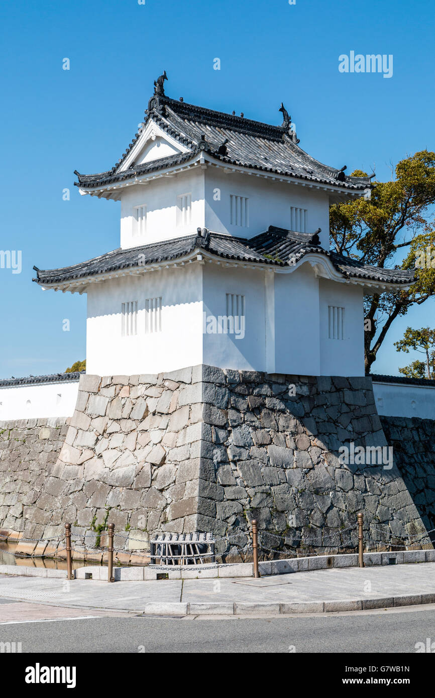 Japan, Ako castle. Ote sumi yaragu, 2 storey turret, tower. Moat and ...