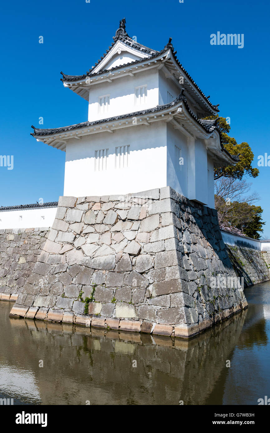 Japan, Ako castle. Ote sumi yaragu, 2 storey turret, tower. Moat and ...