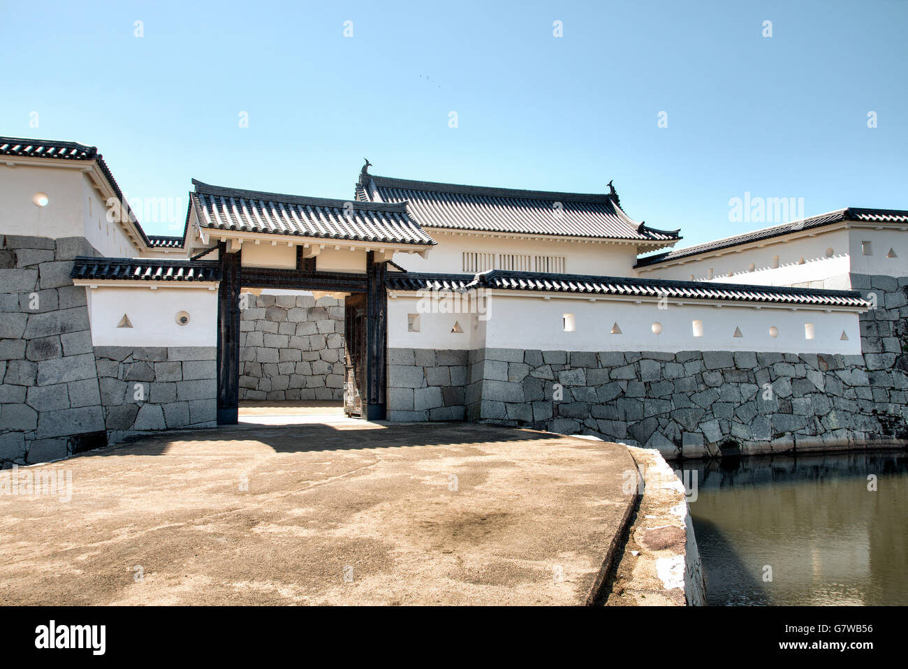 Japan, Ako castle. Masugata double gateway, with the small typical ...
