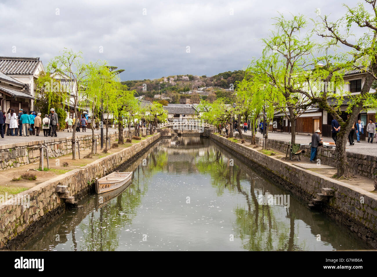 Japan, Kurashiki. Bikan famous historical area. View along central ...
