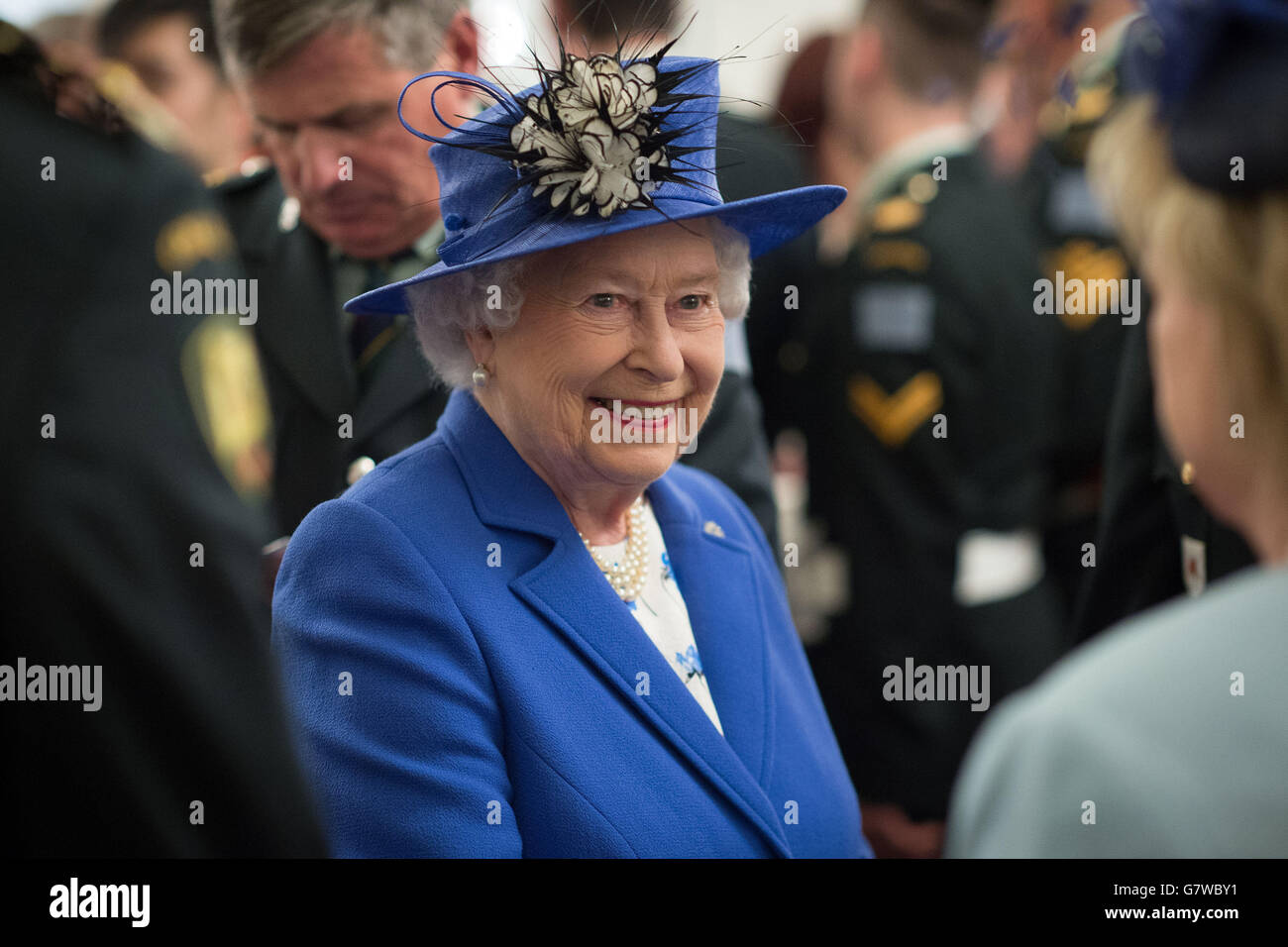 Queen Elizabeth II attending a reception for the Calgary Highlanders ...