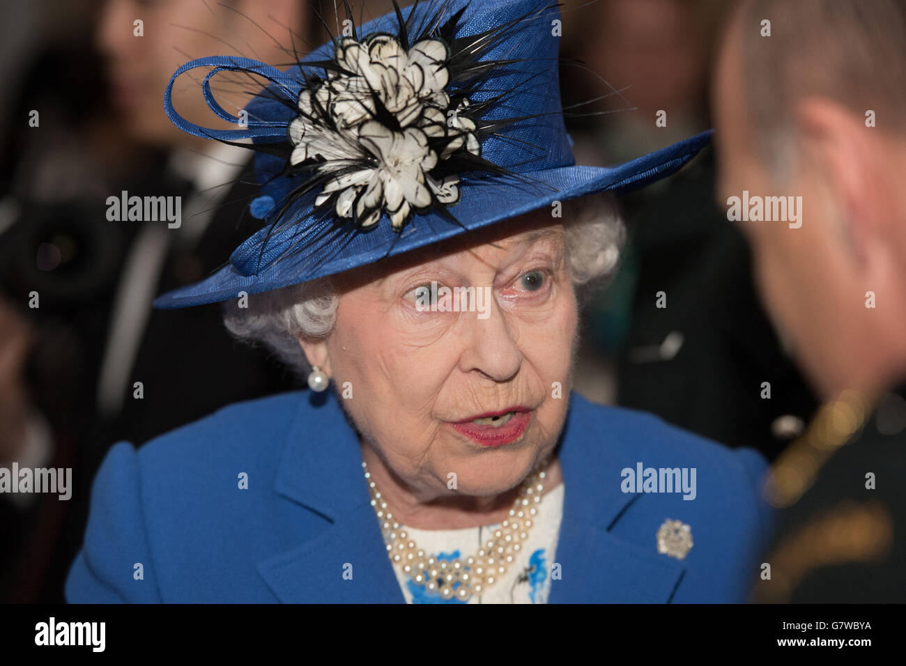 Queen Elizabeth II attending a reception for the Calgary Highlanders ...