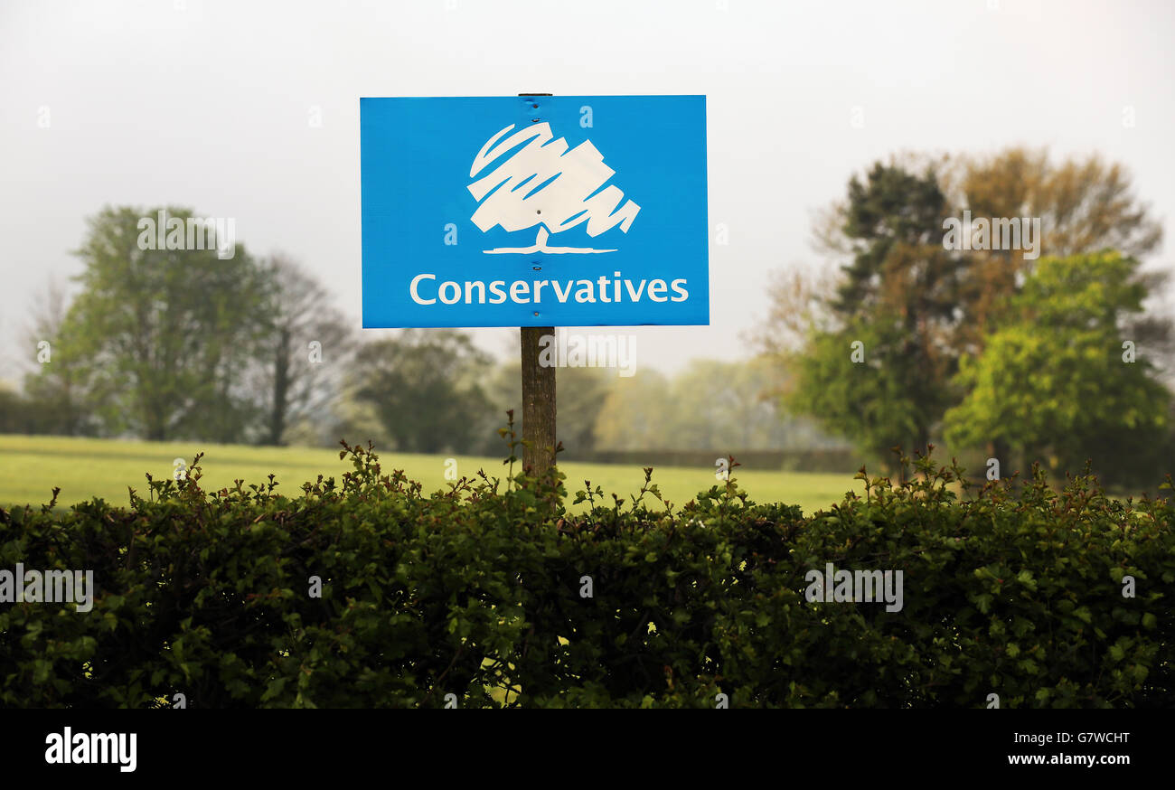 A Consevative Party General Election sign in a field in Bedford Stock ...