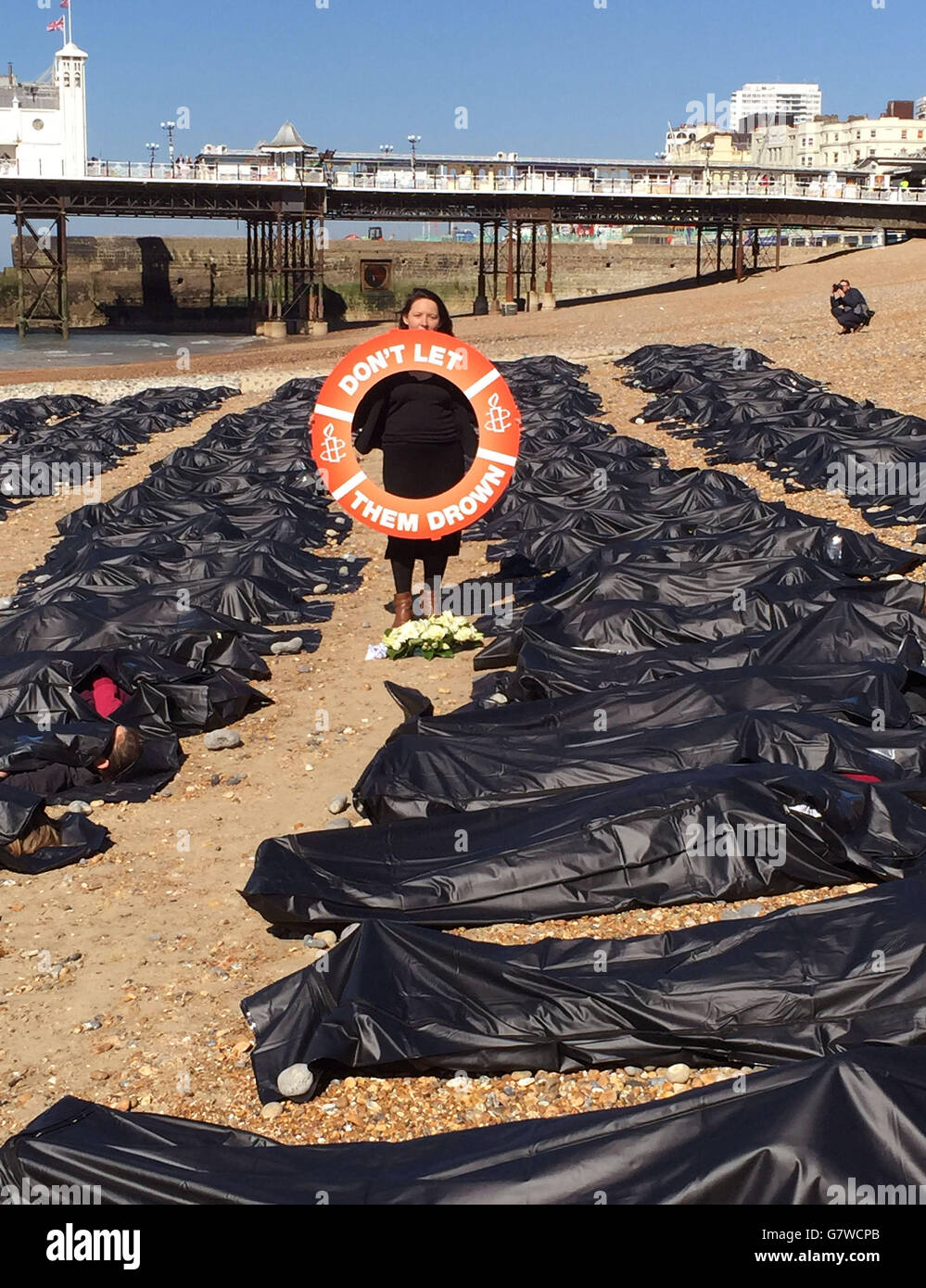 Two hundred black body bags lined up on Brighton beach in East Sussex ...