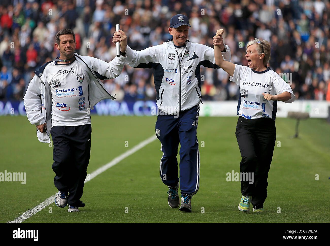 West Bromwich Albion supporter Blind Dave Heeley (centre), the first ...