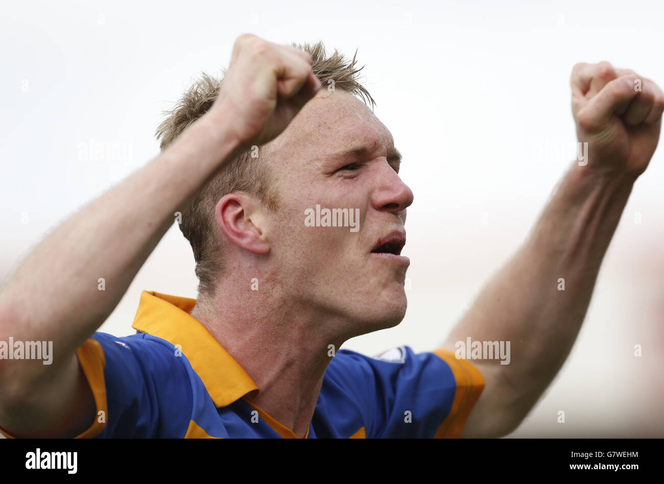 Shrewsbury Town's Mark Ellis celebrates his teams win after the Sky Bet ...