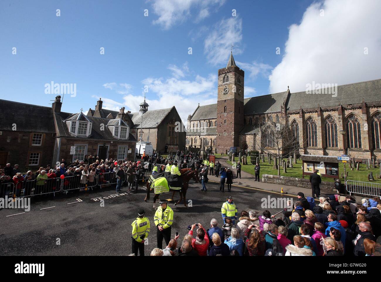 People gather outside Dunblane Cathedral, ahead of the wedding of ...