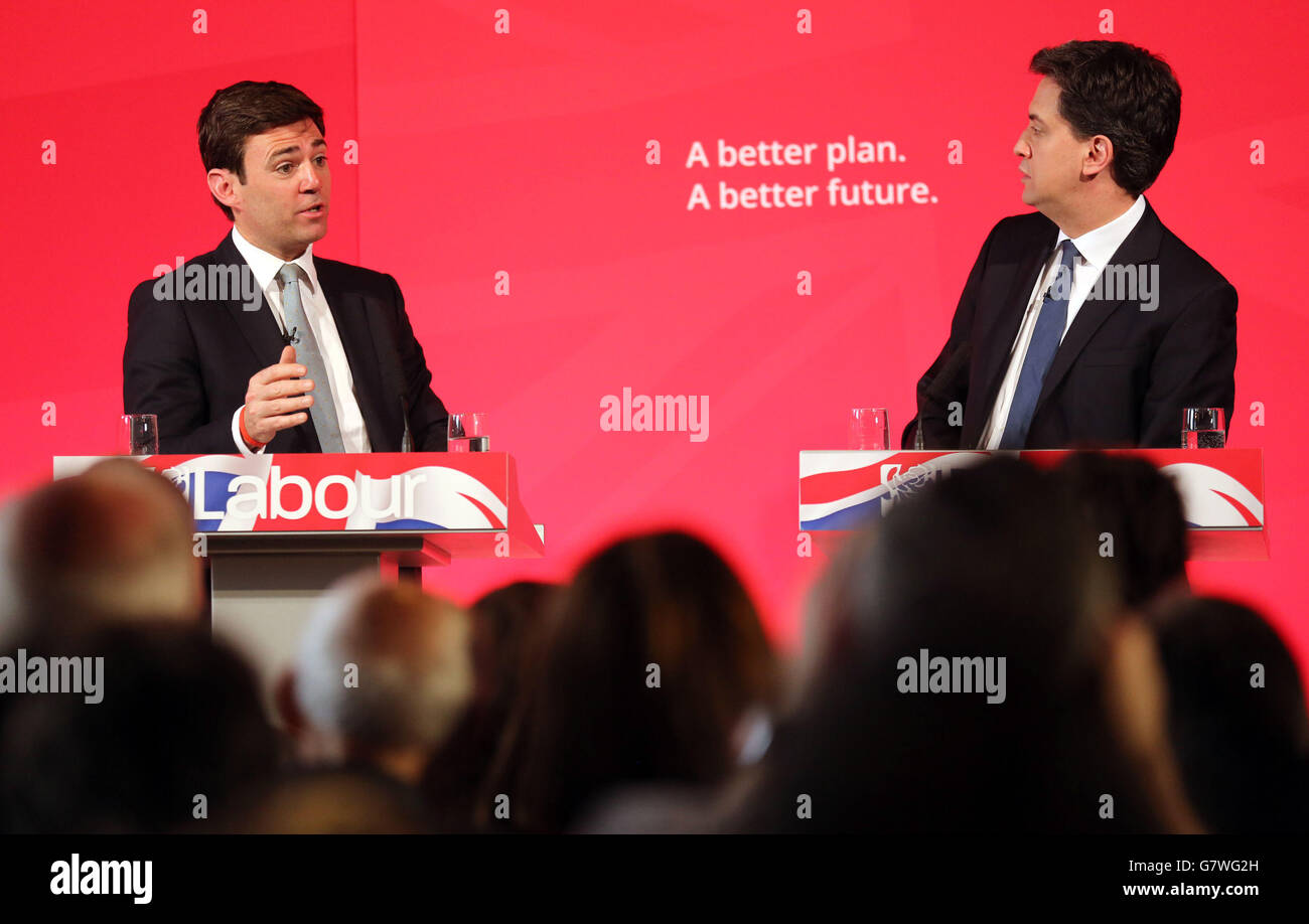 Labour leader Ed Miliband and shadow health secretary Andy Burnham ...