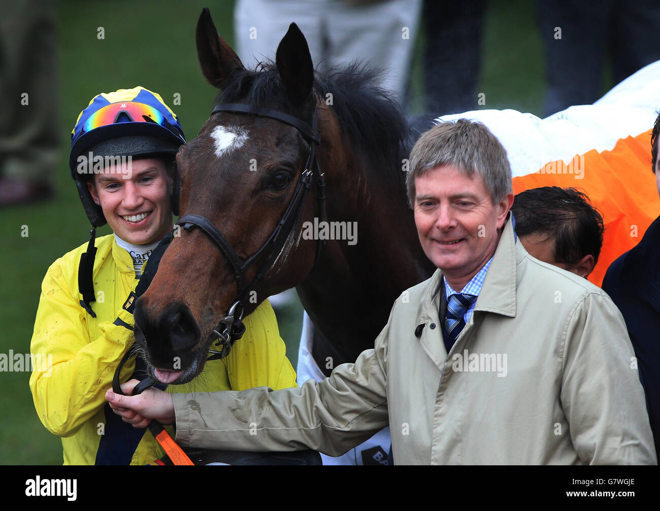 Jockey Adrian Heskin with owner Barry Connell after win with Martello ...
