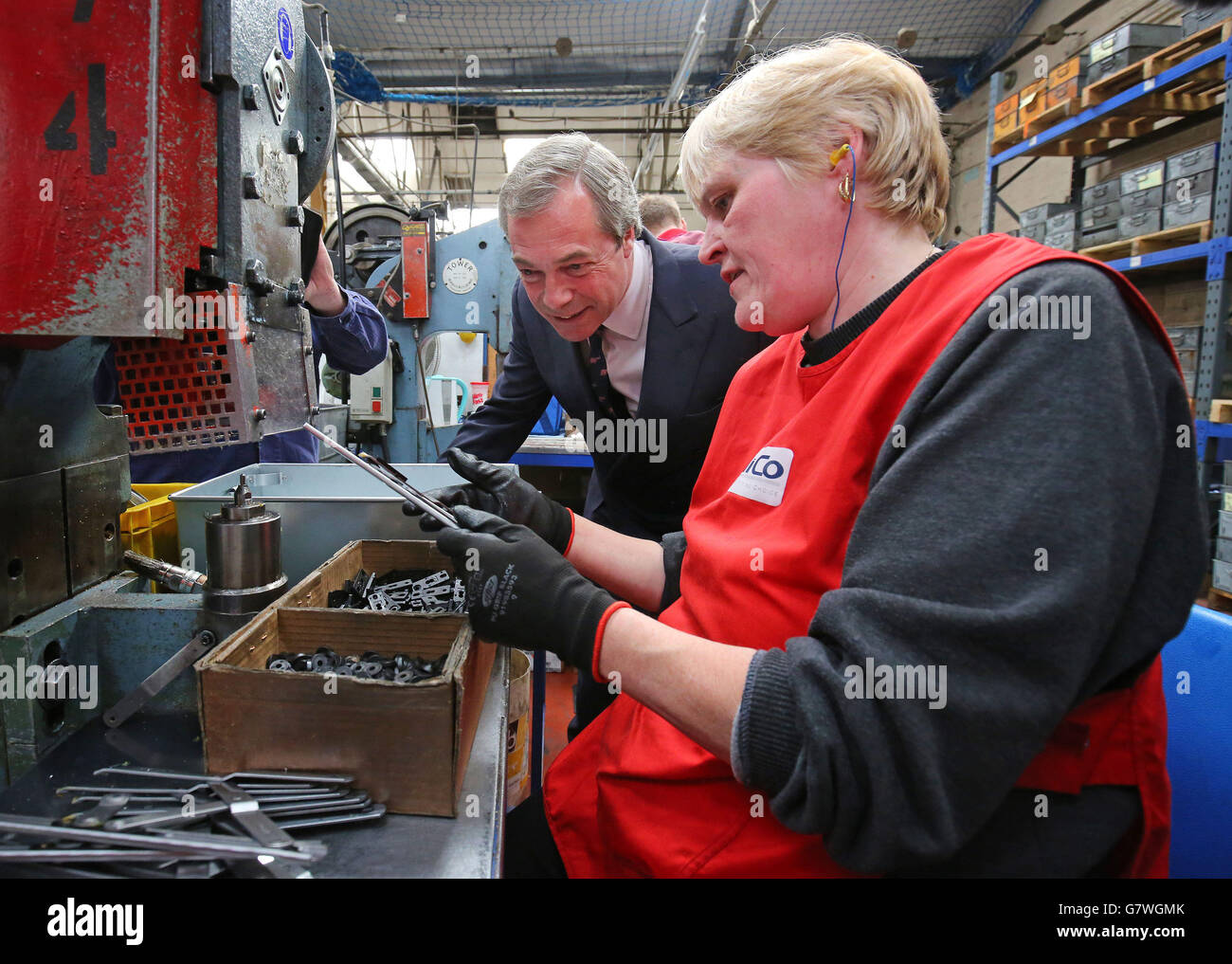 Ukip Leader Nigel Farage meets staff during a visit to hinge ...