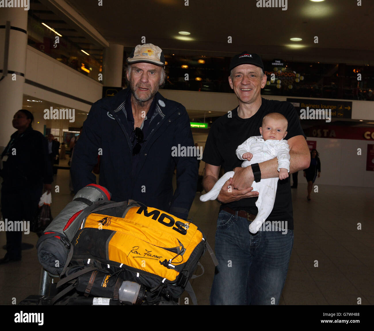 Sir Ranulph Fiennes arrives at Gatwick Airport with trainer Rory ...