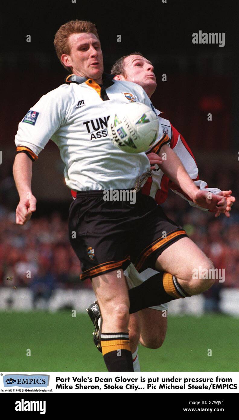 Port Vale's Dean Glover is put under pressure from Mike Sheron, Stoke ...