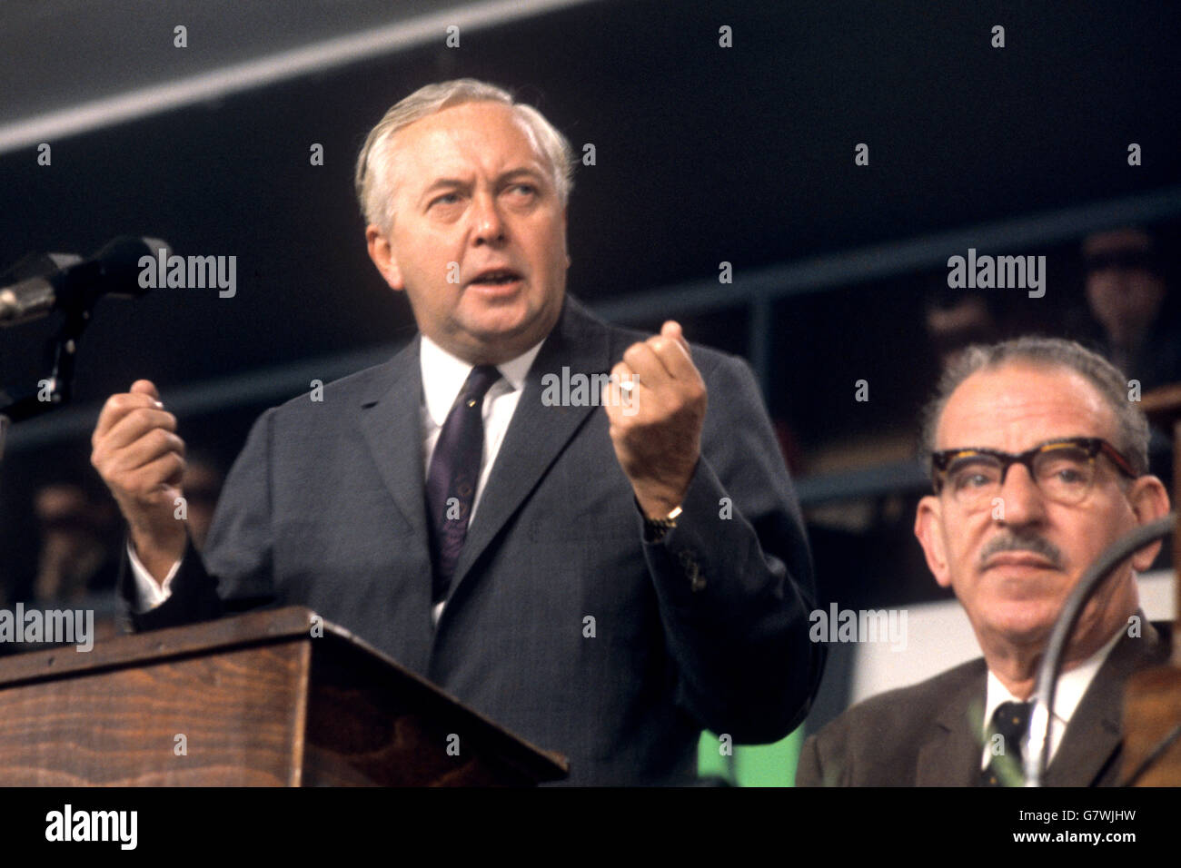Pipe smoking Prime Minister Harold Wilson pictured during the Labour ...