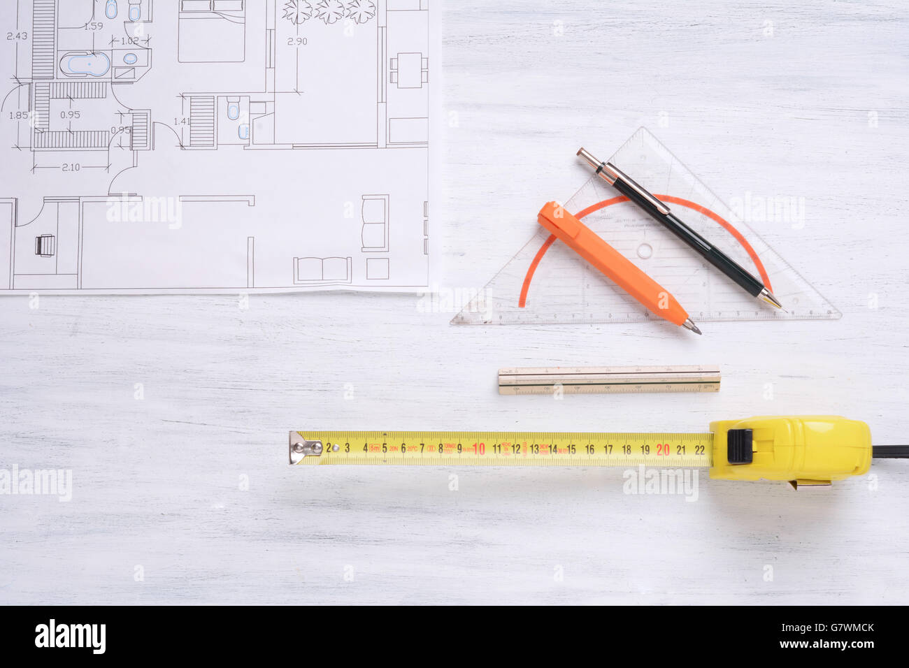House plan with tools. Architecture concept Stock Photo - Alamy