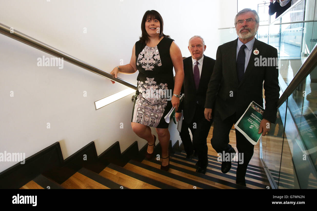 Sinn Fein party leader Gerry Adams (right), Michelle Gildernew and ...