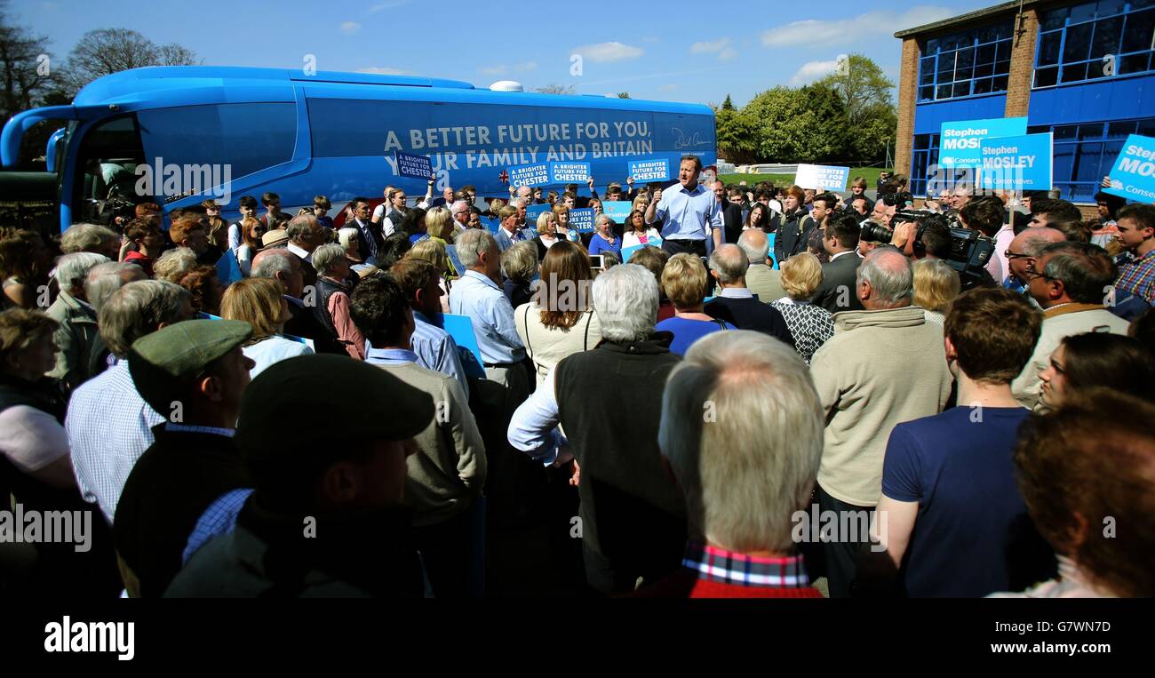 Prime Minister David Cameron speaking during a Conservative Party rally ...