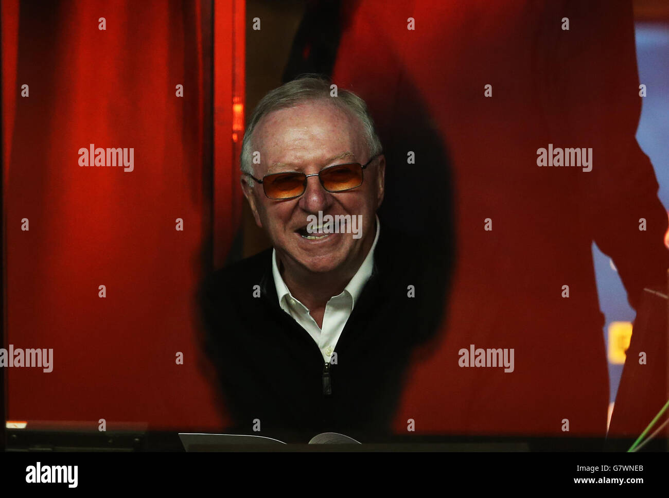 Dennis Taylor in the commentary box during the Betfred World ...