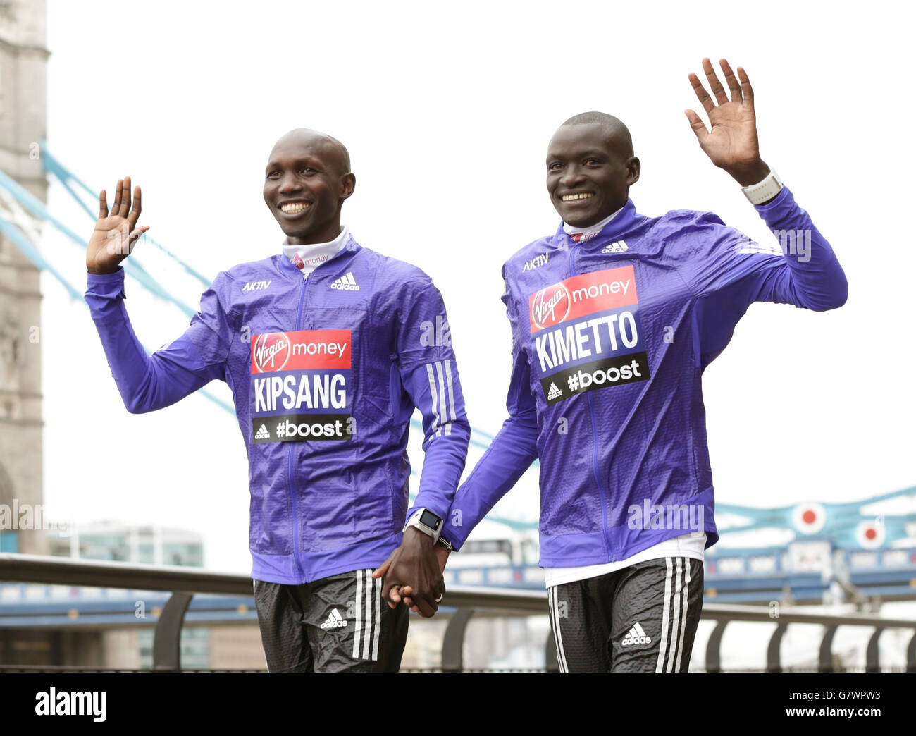Elite Kenyan runners Wilson Kipsang (left) and Dennis Kimetto during a ...
