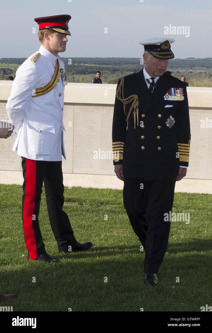 The Prince of Wales and Prince Harry views the memorial in Cape Helles ...