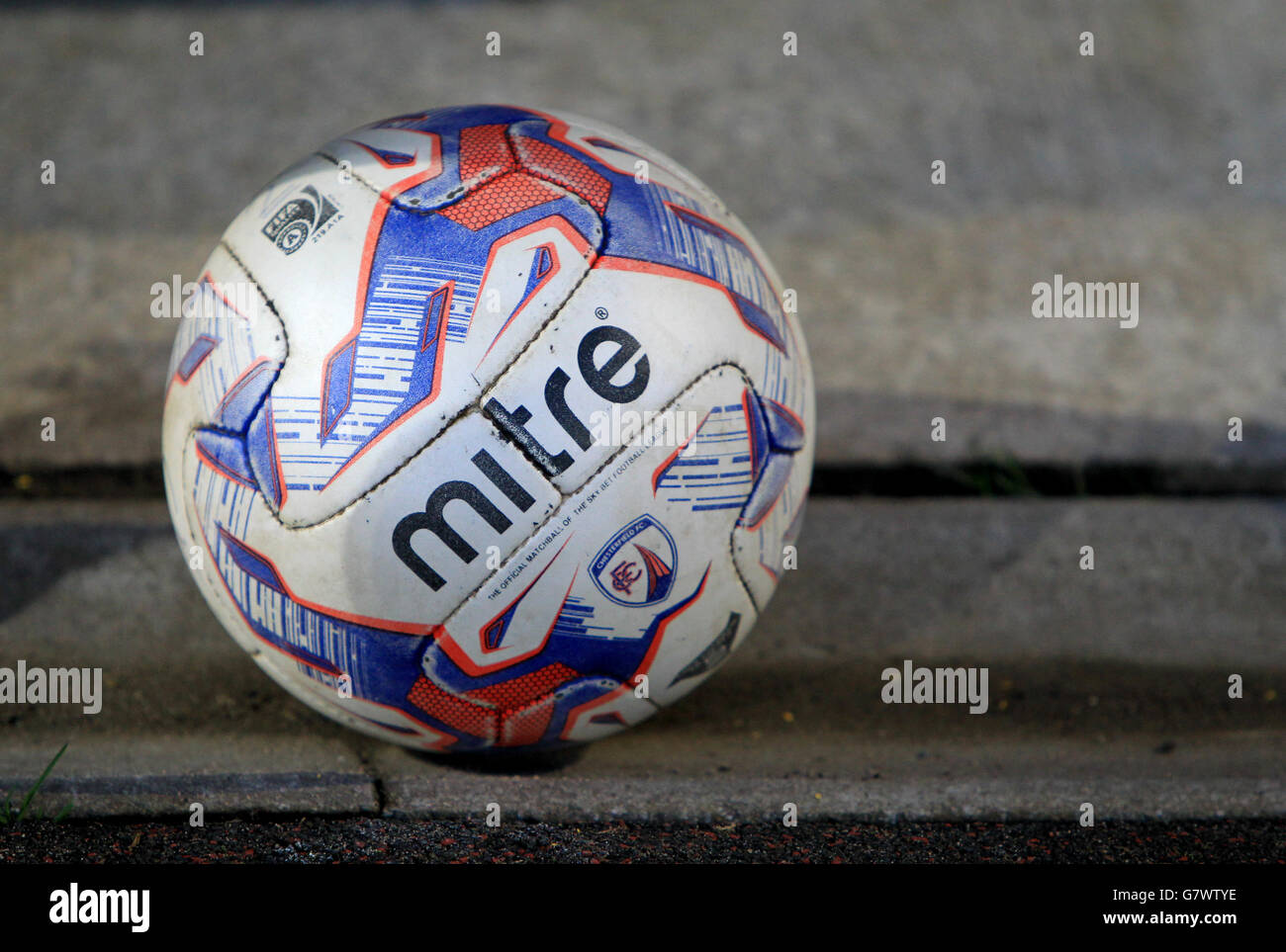 A general view of a Chesterfield branded Mitre football Stock Photo - Alamy