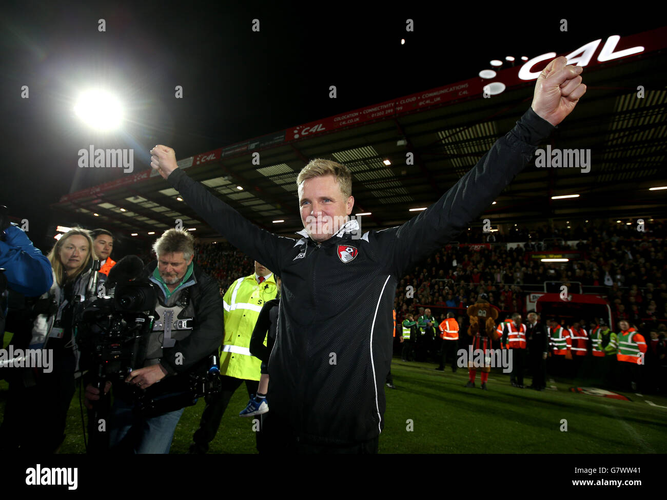 Bournemouth manager Eddie Howe celebrates on the pitch after the final ...