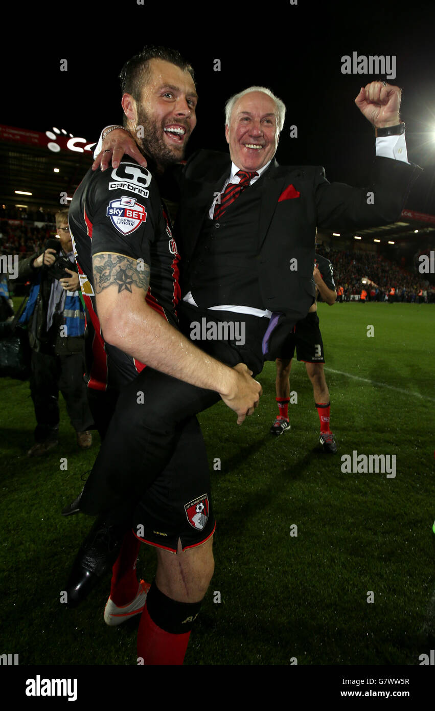 Bournemouth's Elliott Ward (left) celebrates with Chairman Jeff Mostyn ...