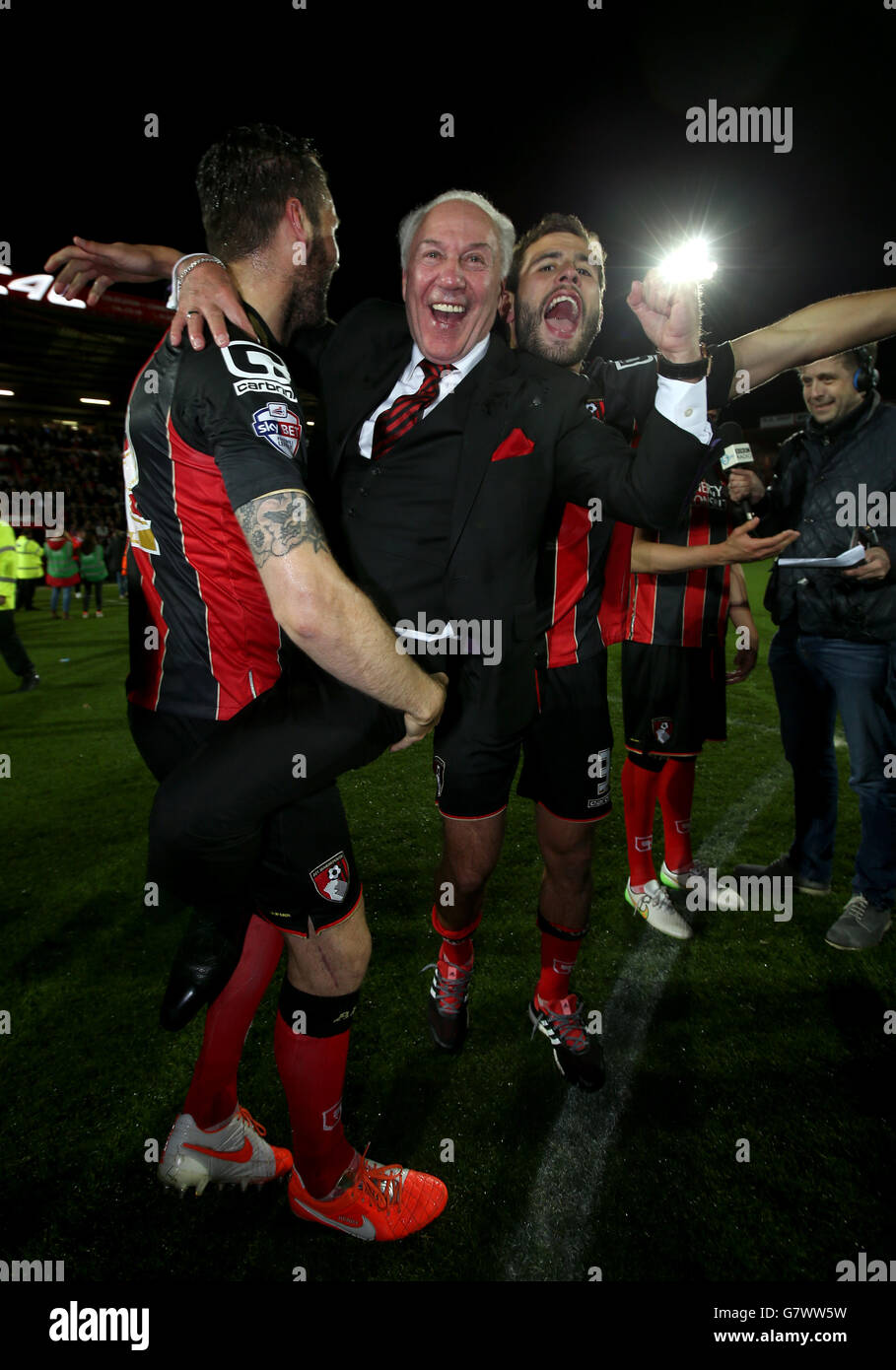 Bournemouth's Elliott Ward (left) celebrates with Chairman Jeff Mostyn ...