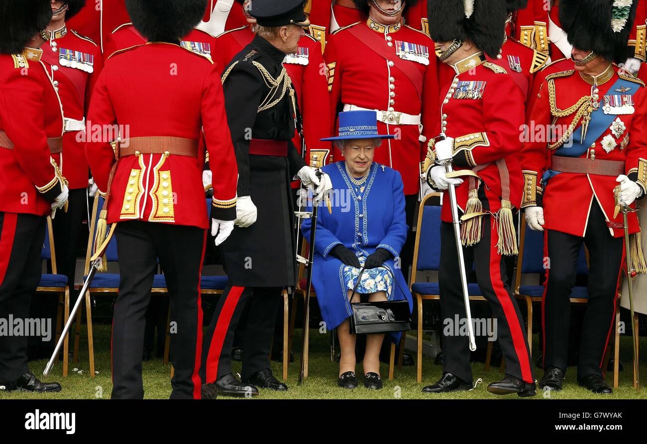 Queen presents Colours to Welsh Guards Stock Photo - Alamy