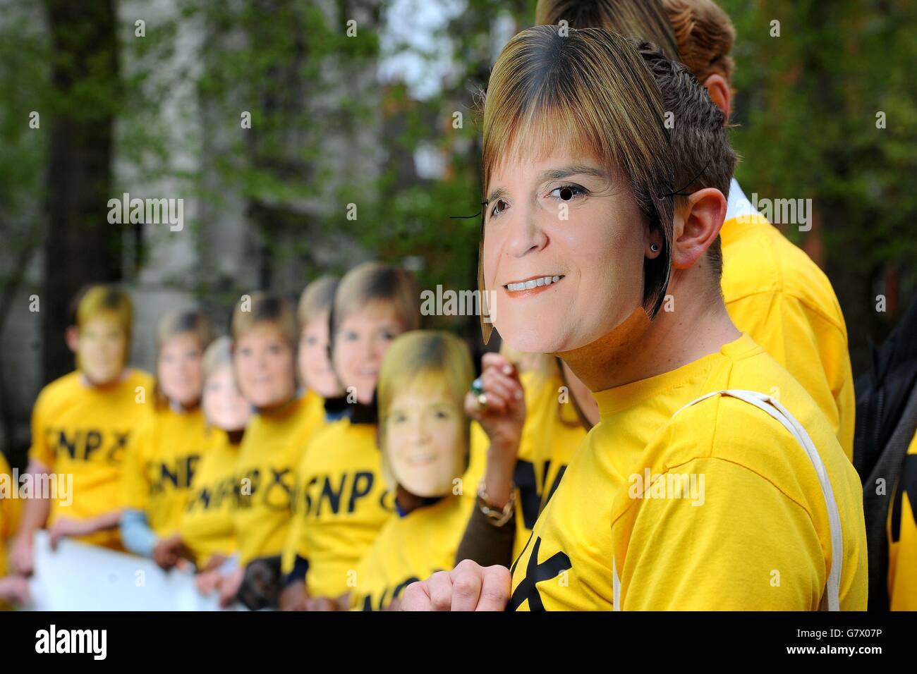 Conservative Party supporters wearing SNP shirts and Nicola Sturgeon ...